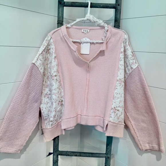 POL | Tops | Pol Pink And Cream Floral Waffle Knit Sweater | Poshmark